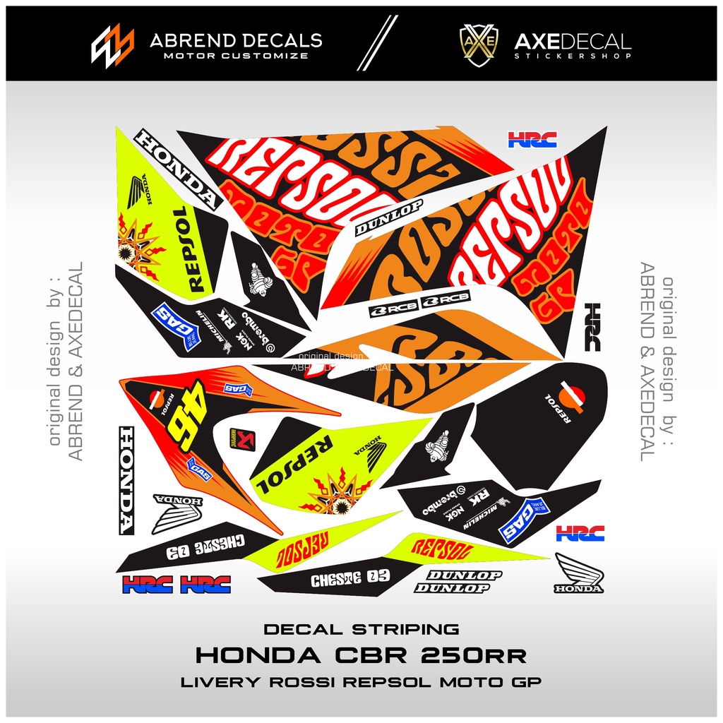 Jual Striping CBR 250 RR Livery Rossi Repsol Moto GP / Stiker Motor ...