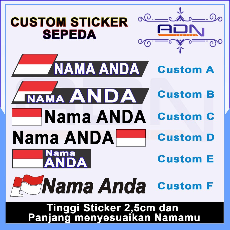 Jual Custom Nama Cutting Sticker untuk Sepeda dengan Bendera Indonesia ...