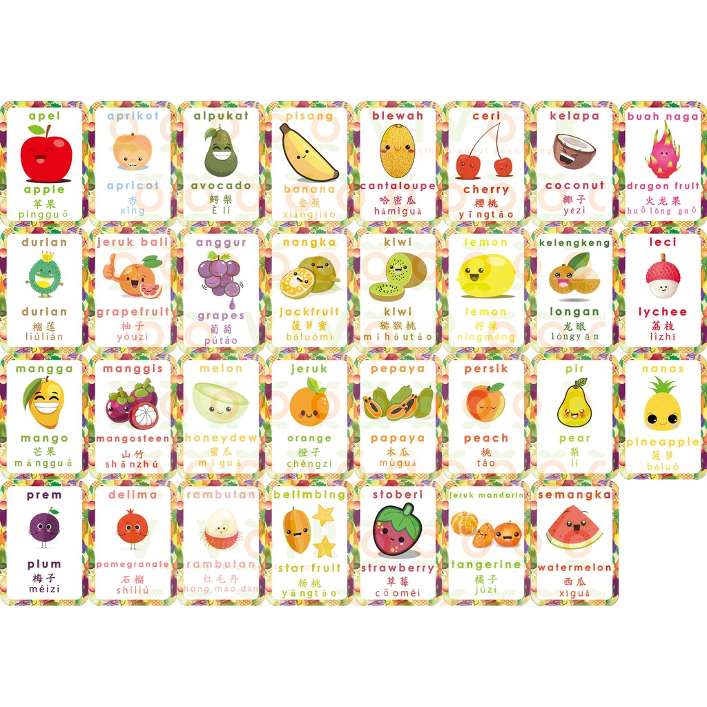 Jual FLASH CARD FRUIT & VEGETABLE / KARTU BELAJAR BAYI & ANAK BUAH DAN ...