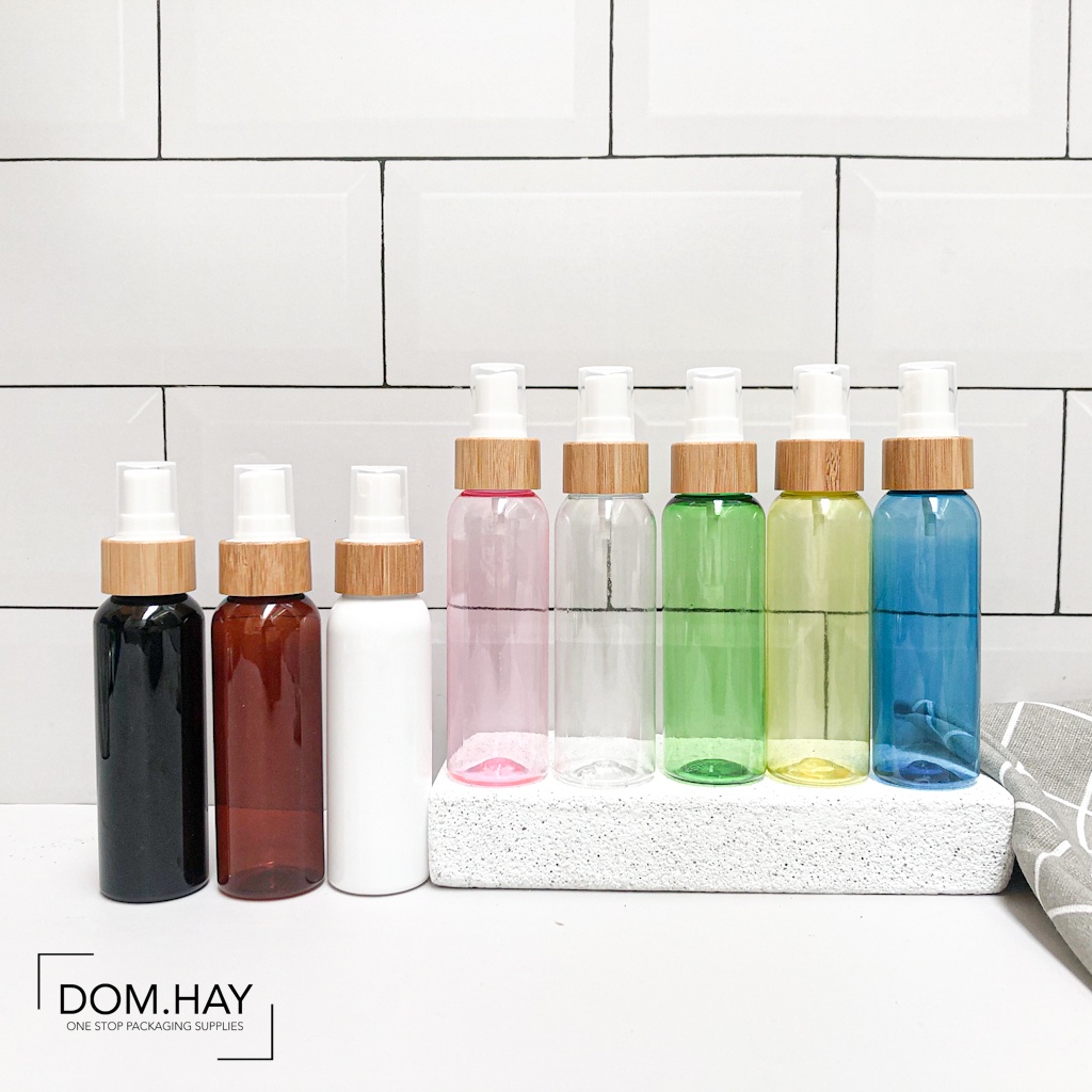 Jual 100ml Botol Spray Wood Bambu Plastik PET Bathroom Bottle Aesthetic ...
