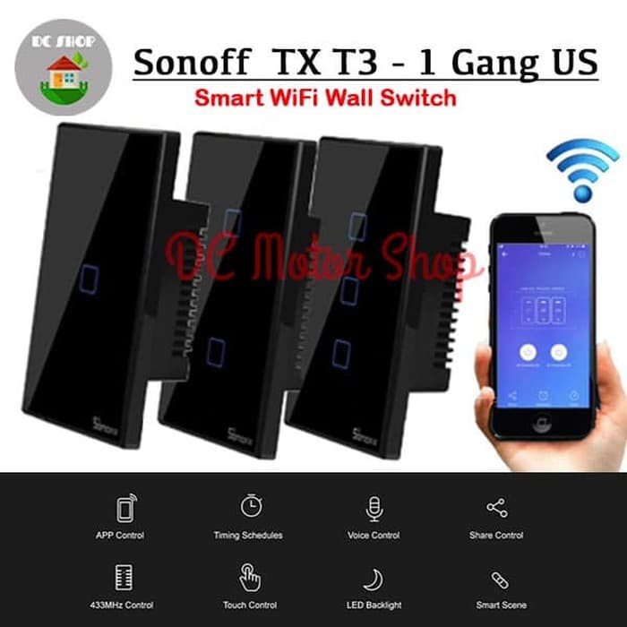 Jual SONOFF Touch TX T3 US-2Gang Wi-Fi & RF 433Mhz Wall Touch Smart ...