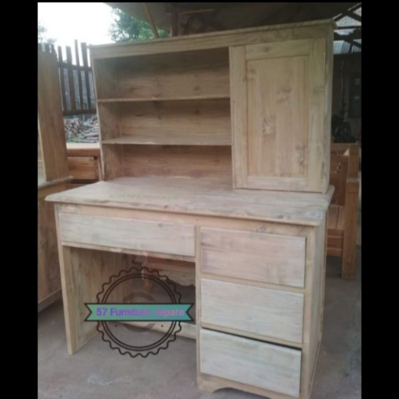 Jual Meja belajar kayu jati model simpel minimalia mentahan | Shopee ...