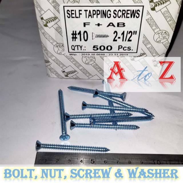 Jual Skrup cacing 10 x 2 1/2 in/screw putih 10 x 2,5"/sekrup tapping FH ...