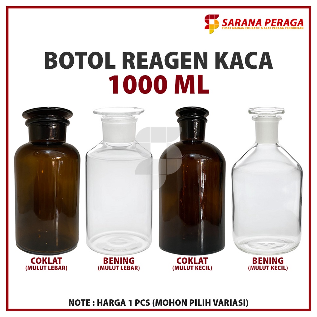 Jual SaranaPeraga - Botol Reagen Kaca Coklat / Bening Mulut Lebar / Kecil 1000 ML - Alat Peraga ...