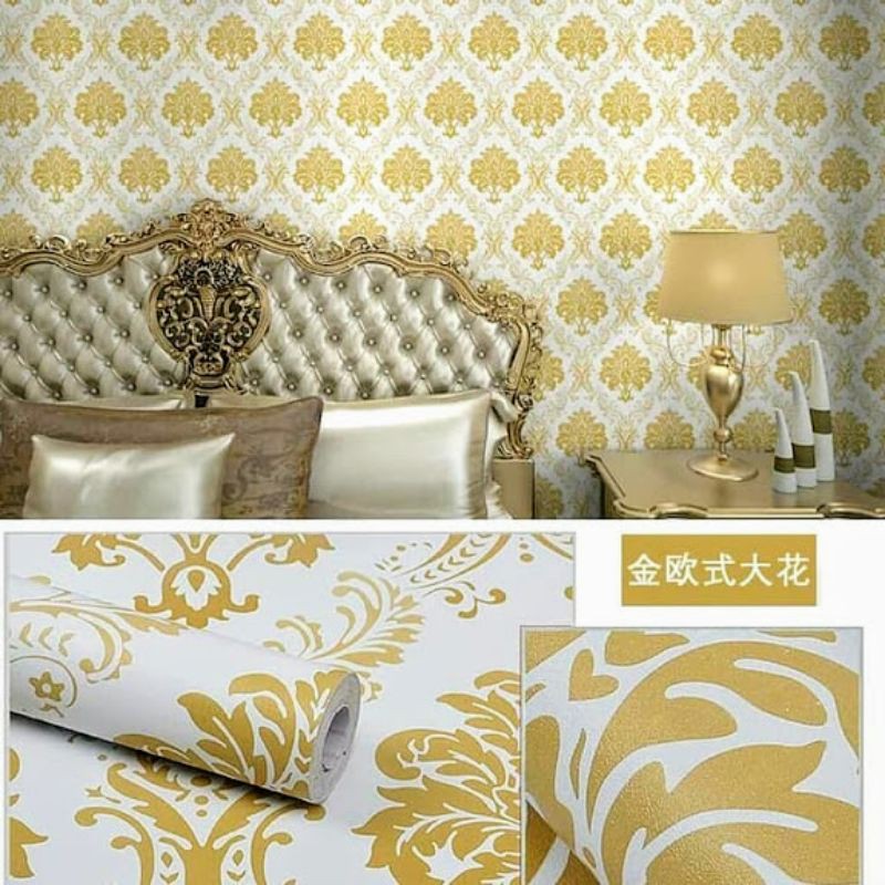 Jual Wallpaper sticker dinding motif batik kuning emas ukuran 45 cm x 8 ...