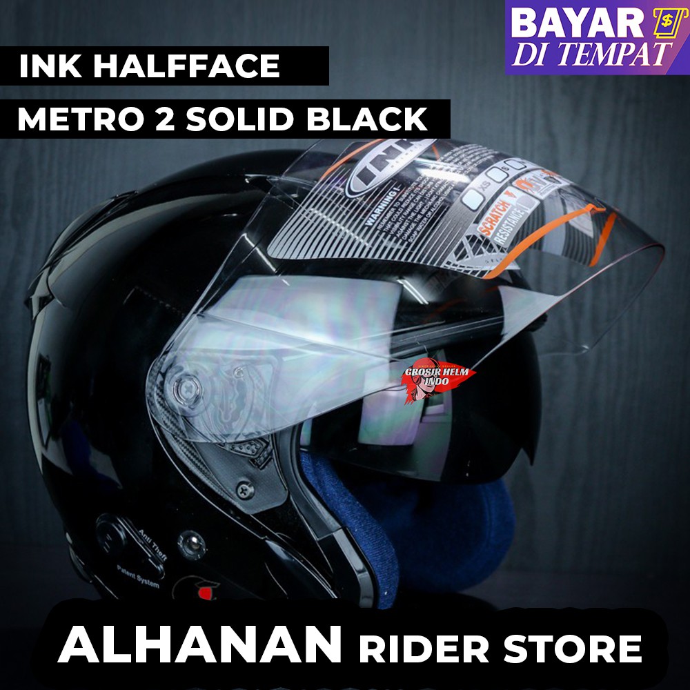 Jual HELM INK METRO 2 SOLID BLACK METTALIC ORIGINAL HELM INK HALFFACE ...