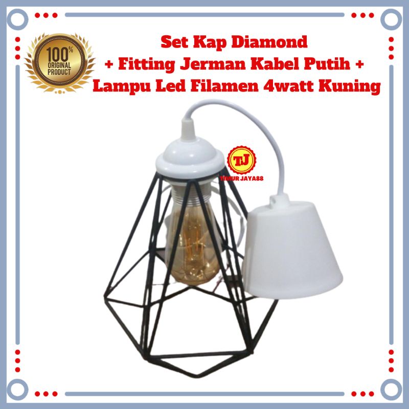 Jual Kap Lampu Gantung SET Diamond Industrial Besi Cafe Vintage Edison Hias | Shopee Indonesia