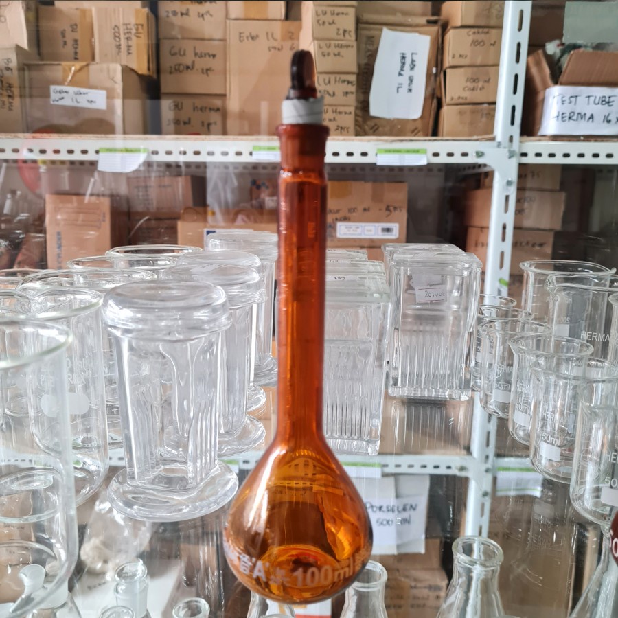 Jual Labu Ukur Coklat 100ml Herma Volumetric flask amber Herma | Shopee Indonesia
