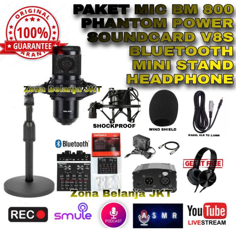 Jual PAKET MIC CONDENSER BM800 BM 800 SOUNDCARD V8S PHANTOM POWER 48V LIVE RECORDING | Shopee ...