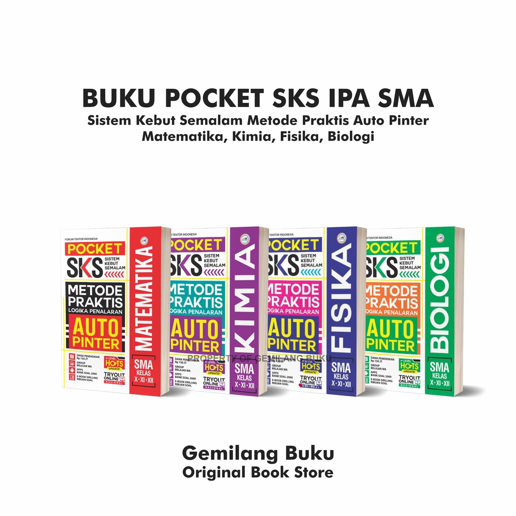 Jual Buku Paket Pocket SKS IPA (Fisika, Biologi, Kimia, Matematika) SMA/MA Kelas X XI XII (isi 4 ...