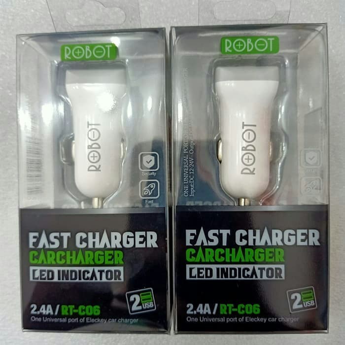 Jual Car Charger mobil Robot RT-C06 RT-C07 Fast Charger 2.4A 2 USB Port + kabel micro usb ...