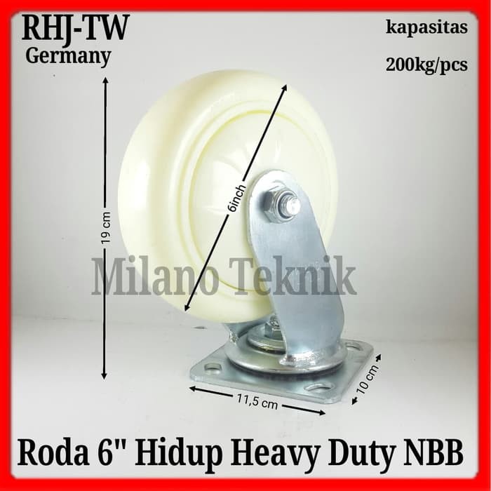Jual Roda Troli 6" Hidup(Berputar) Nilon HEAVY DUTY Nylon Ball Bearing ...