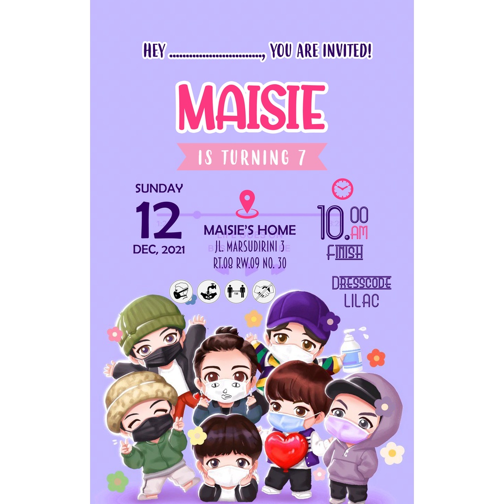 Jual AFY Undangan Kartu Undangan Ulang Tahun Anak Tiny Tan BTS ...