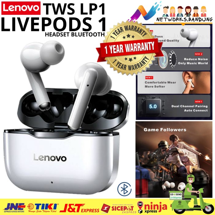 Jual Headset Bluetooth Gaming Lenovo LivePods LP1 TWS Earbud Earpod RESMI | Shopee Indonesia
