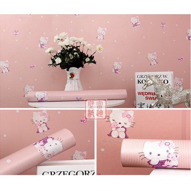 Jual Wallpaper Dinding Stiker Motif Pink Line Hello Kitty Ukuran 45 cm x 10 meter | Shopee Indonesia