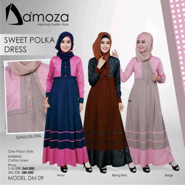 Jual Gamis Katun Original DAMOZA DM 09 (Beige, Navy, Maroon) | Shopee ...