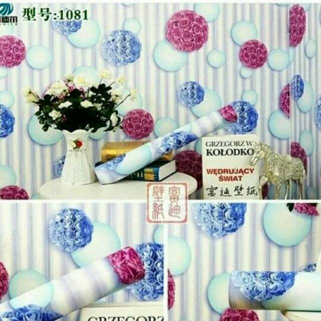 Jual Wallpaper dinding motif bunga bulat shabby 45 cm x 10 meter ...