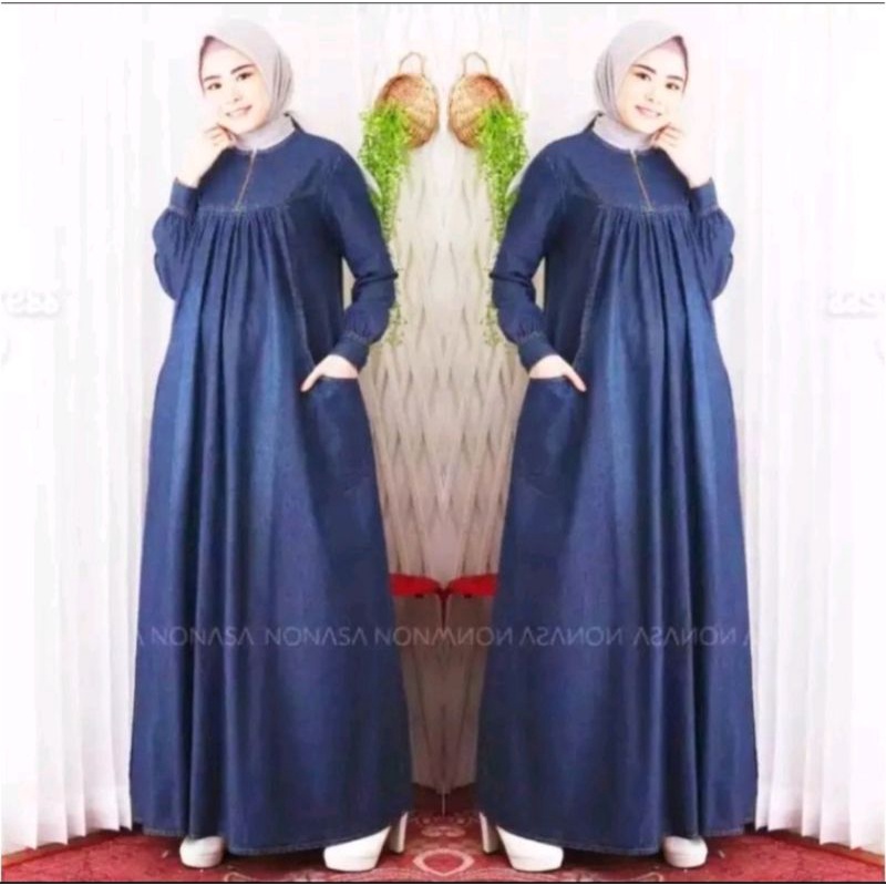Jual Bisa cod / Ambidress Maxi Jeans / Gamis Denim Terlaris / Baju ...