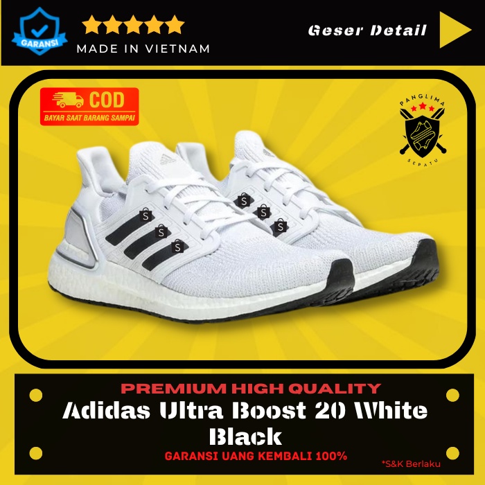 Jual Sepatu Running Pria Adidas Ultra Boost 20 white Black Original ...