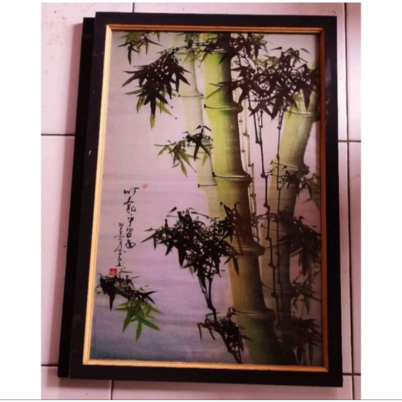 Jual Hiasan dinding lukisan cetak bambu cina plus bingkai ukuran 65x45 ...