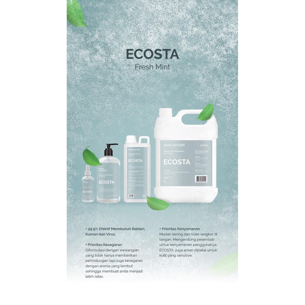 Jual Hand Sanitizer ECOSTA 70% Alkohol Kemenkes RI PKD - 500ML | Shopee ...