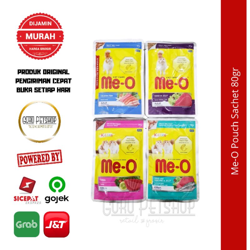 Jual Me-O Pouch Sachet 80g Kitten Adult Varian Makanan Kucing Basah Meo ...