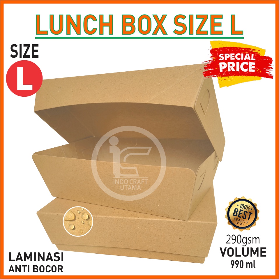 Jual LUNCH BOX PAPER KRAFT COKLAT LAMINASI KOTAK MAKAN TAKEAWAY UKURAN L | Shopee Indonesia
