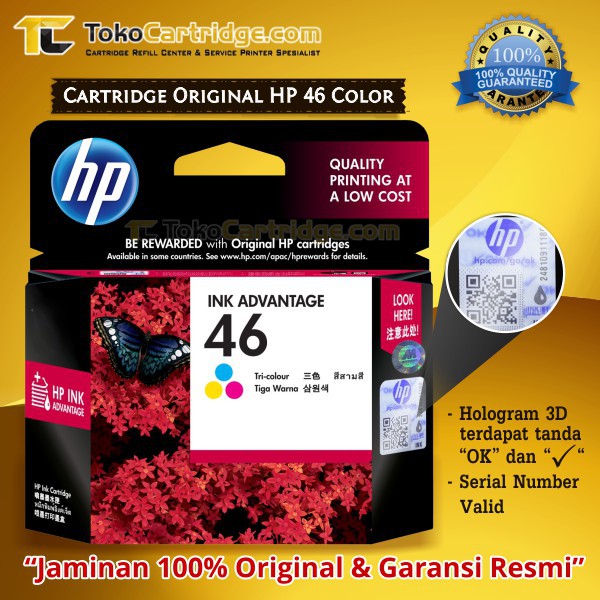 Jual Cartridge HP 46 Tri-colour ORIGINAL Catridge color CZ638AA Katrid ...