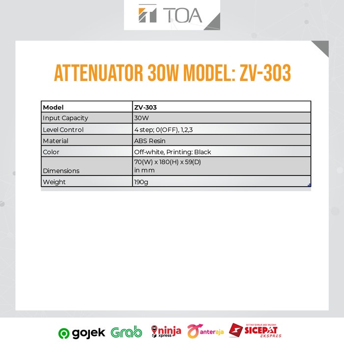 Jual TOA Attenuator 30W Model ZV-303 - Garansi Resmi | Shopee Indonesia