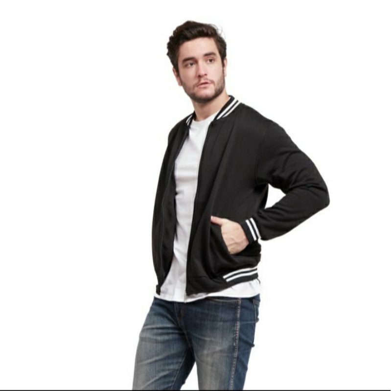 Jual Jaket Varsity Resleting Hitam Polos | Shopee Indonesia
