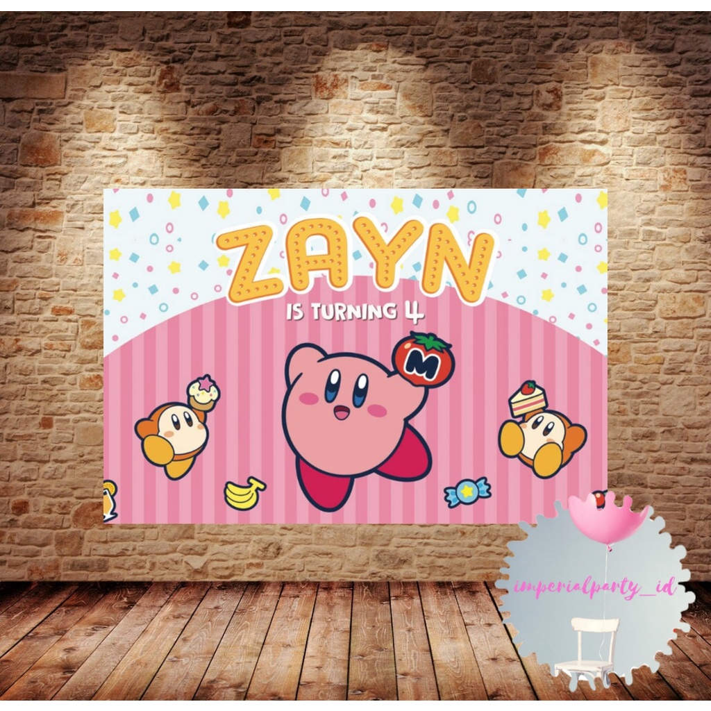 Jual Custom Backdrop Spanduk Banner Happy Birthday Kirby Pink Game ...