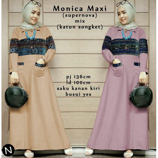 Jual cn 6964 monica maxi dress terusan batik songket etnik gamis syari ...