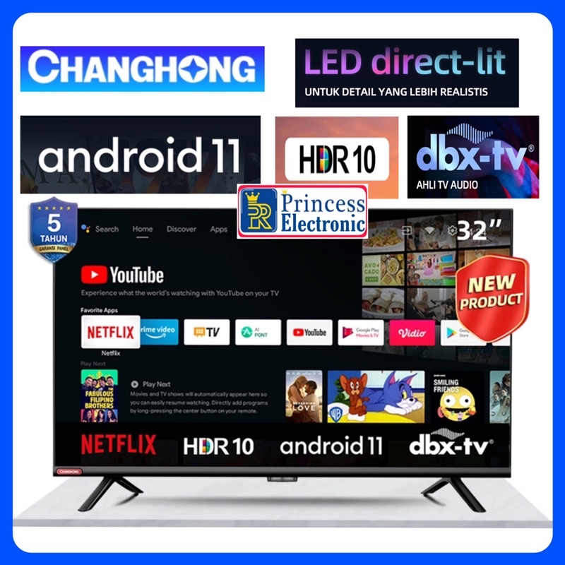 Jual CHANGHONG Android Smart digital TV 32 Inch L32G7N Android 11 Frameless | Shopee Indonesia