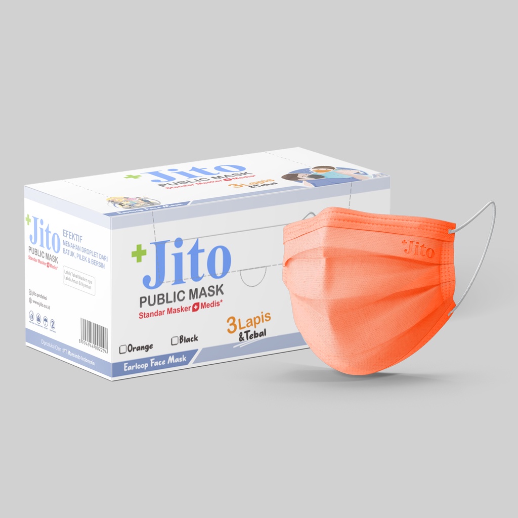 Jual JITO NON-MEDIS Masker 3 Ply Earloop Orange - Box isi 50 pcs ...