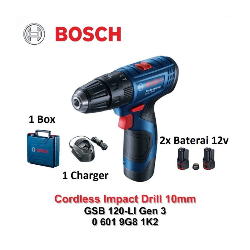 Jual Bosch GSB 120-LI Cordless Impact Drill / Bor Tembok Baterai 120 LI ...