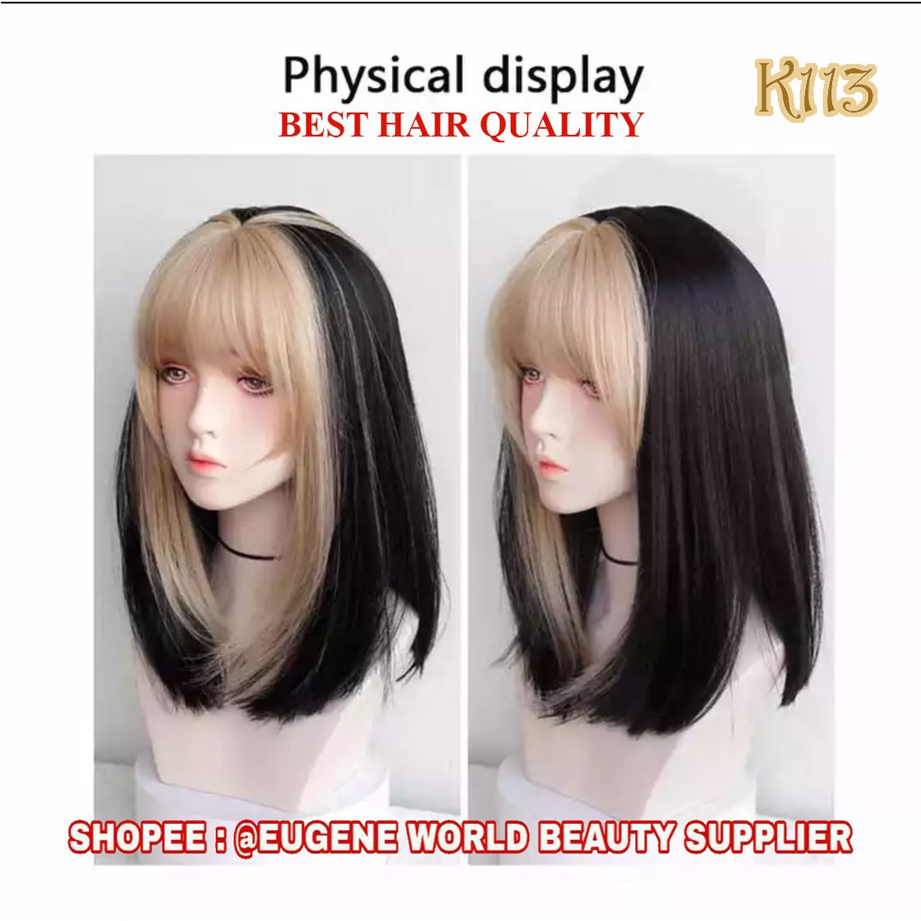 Jual WIG WANITA PENDEK LURUS BOB HITAM BLONDE PONI KOREA PONI DEPAN WIG ...