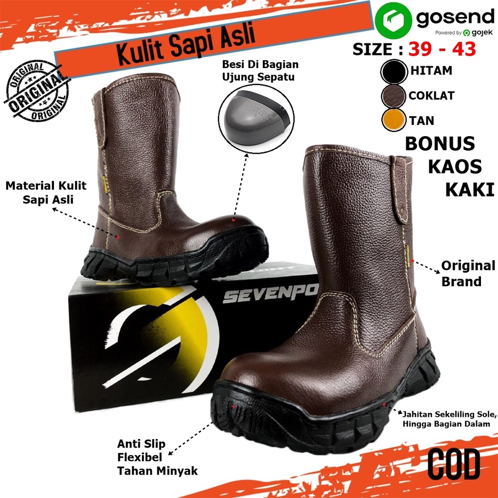 Jual Sepatu Safety Boots Proyek Kulit Sapi Asli Kerja Lapangan Septi ...