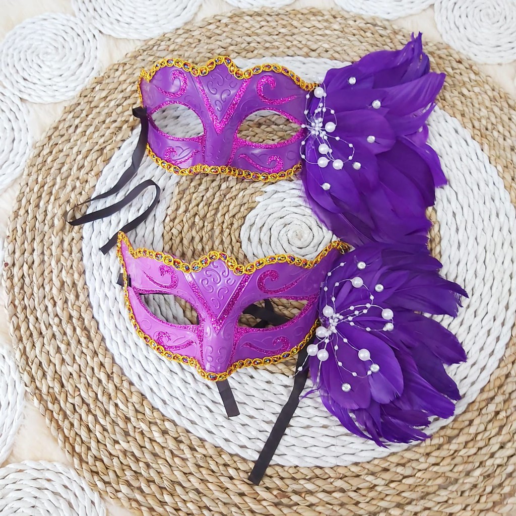Jual TOPENG VARIASI / MASK PARTY - TOPENG BULU SAMPING UNGU | Shopee Indonesia