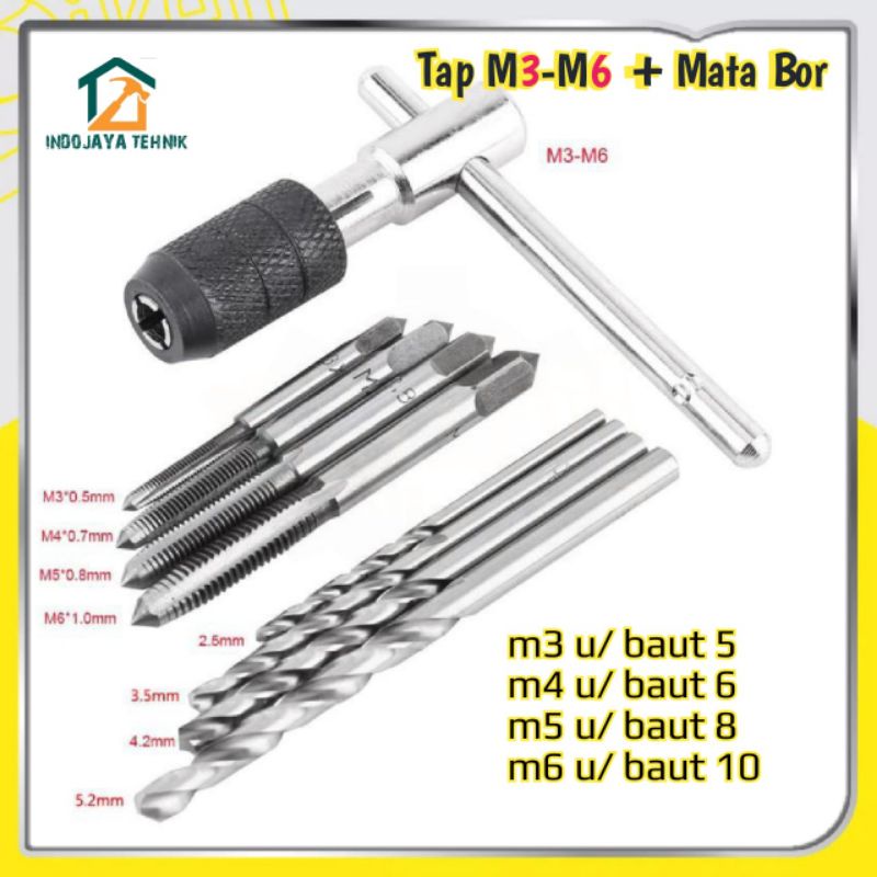 Jual Mata Bor Tap Die Set - Pembuat Ulir Skrup dengan Tap Wrench ...