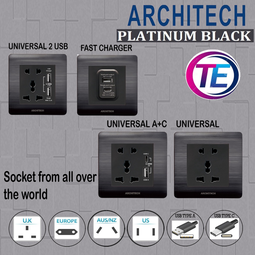 Jual ARCHITECH PLATINUM BLACK / SAKLAR USB / STOP KONTAK COLOKAN B9 NEW ...