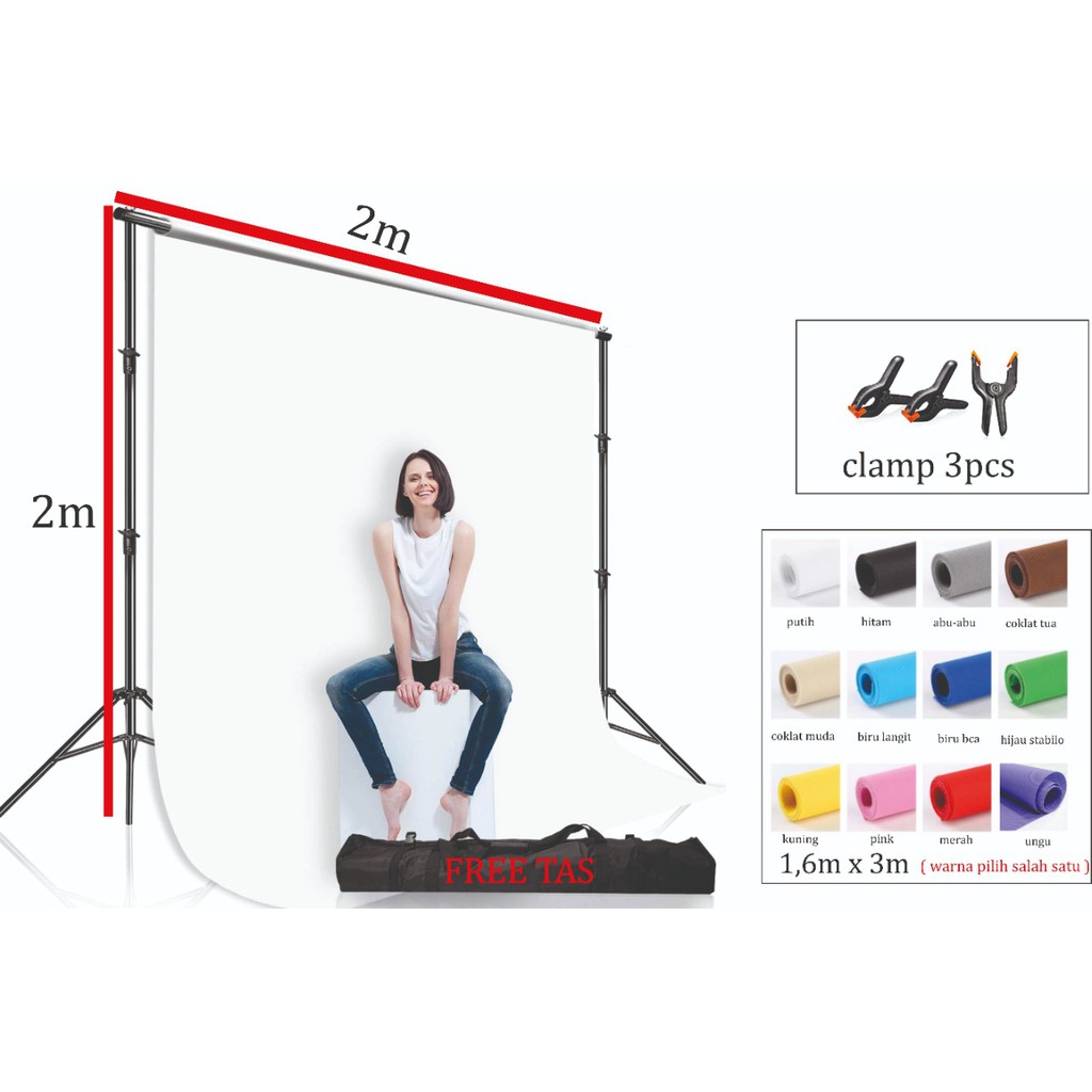 Jual Paket background stand 1bar 2x3m with clamp and kain background 1 ...