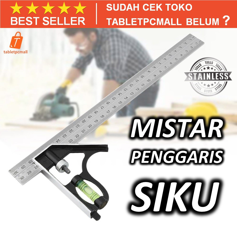 Jual Mistar Penggaris Siku Tukang 300mm Multifungsi Stainless Steel ...