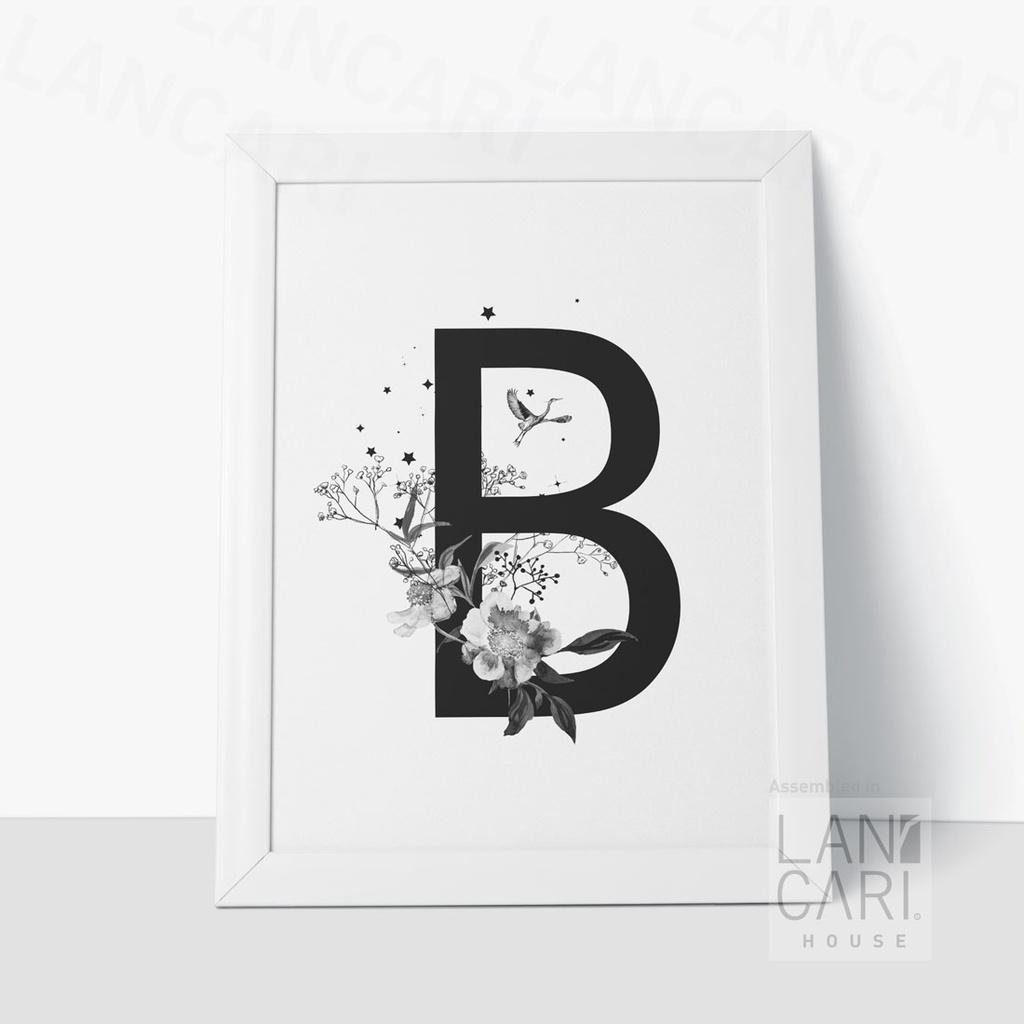 Jual Inisial Frame B Dekorasi Nama Wedding Name Sign Black And White ...