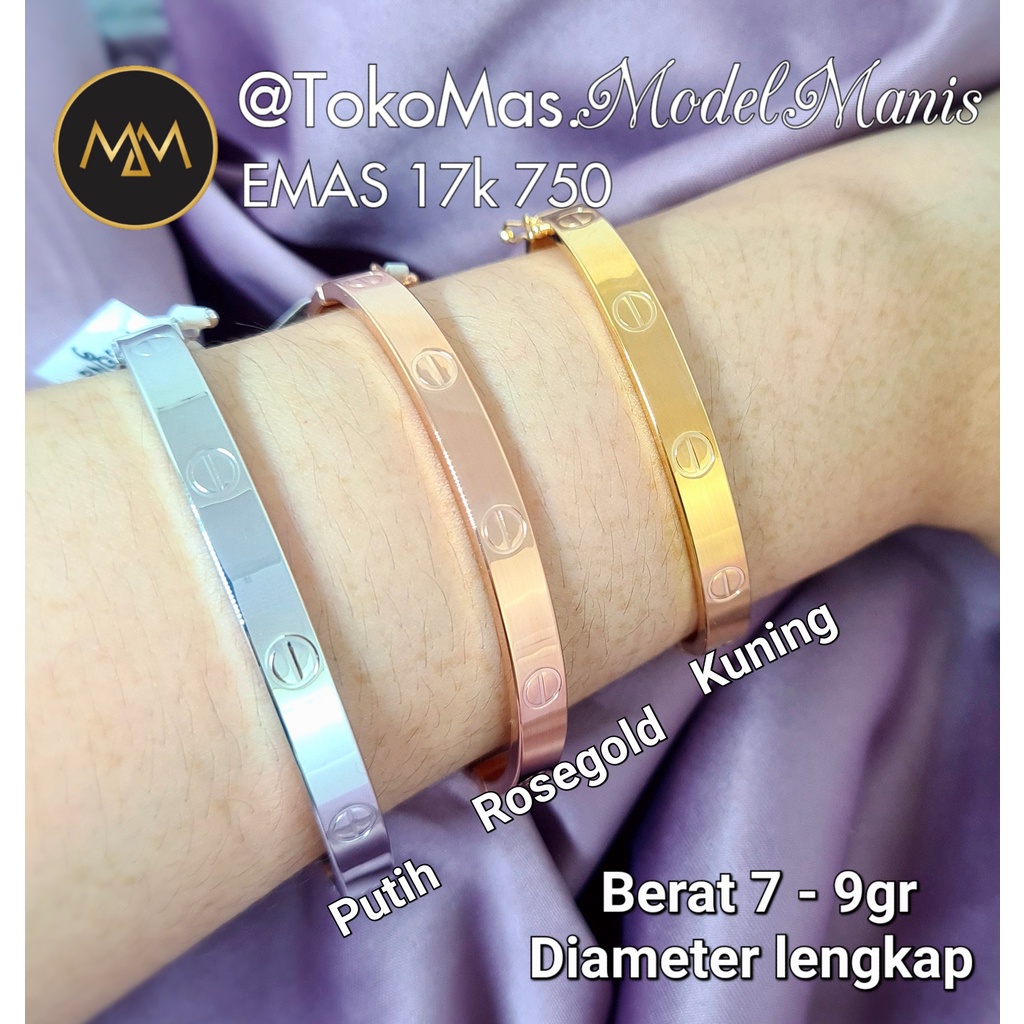 Jual Gelang bangle Tebal emas putih rosegold kuning 750/700 kadar 17 K ...