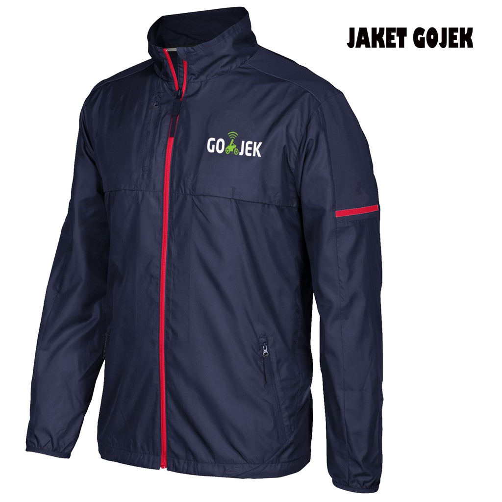 Jual Jaket Pria Windbreaker Biru Navy Parasut Logo Go-jek | Shopee ...