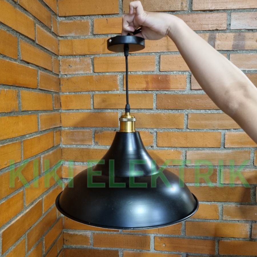 Jual Kap Lampu Gantung Hitam Diameter 35 cm KE002 ( Aluminium ) + Fitting Besi - KE002 Fit Gold ...