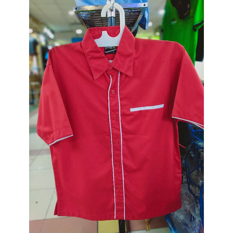 Jual Kemeja Seragam Kombinasi Merah Lis Putih | Shopee Indonesia