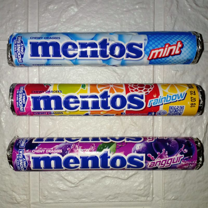 Jual PERMEN CHEWY MENTOS ROLL/STICK RASA MINT,ANGGUR, RAINBOW/BUAH 29g ...