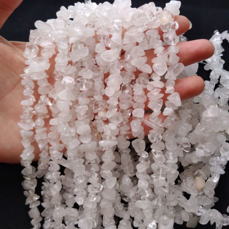 Jual Manik Manik Batu Pecah Kerikil Putih Bening Panjang -+70cm ...