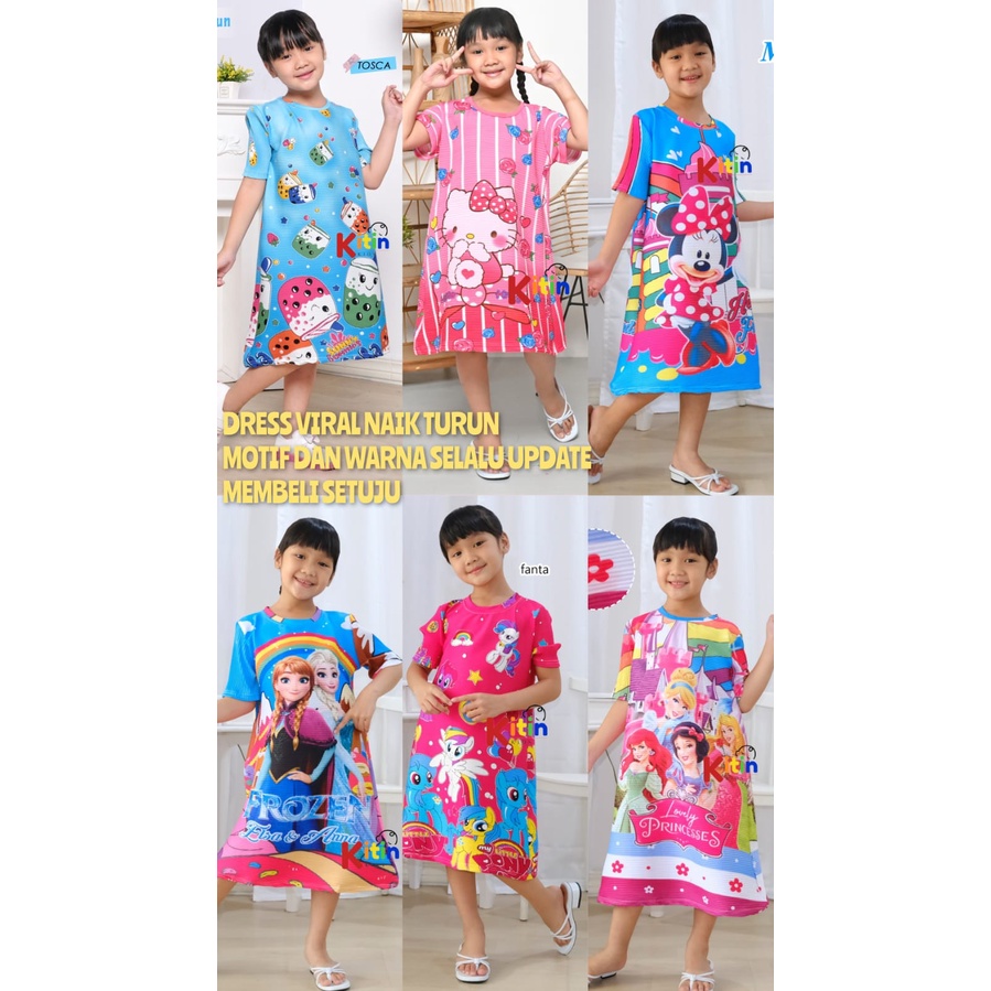 Jual KITIN - DRESS VIRAL NAIK TURUN MOTIF FULL PRINTING BOBA BUBBLE ...